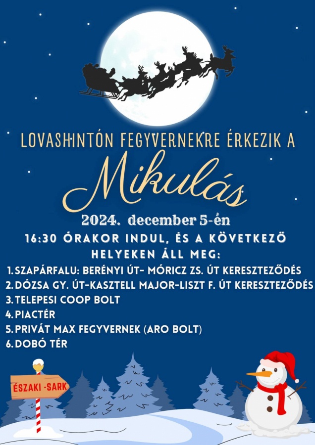 Mikulás Fegyvernek 2024. Lovashintón érkezik a Mikulás - Programturizmus